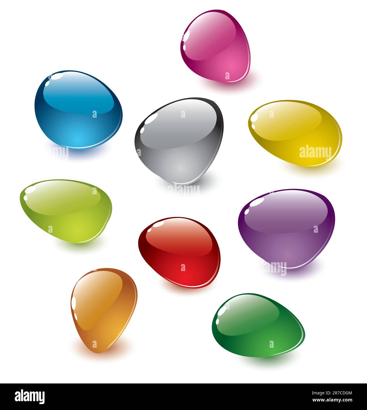 Vector illustration of 9 colorful glossy glass stones with shadows on ...
