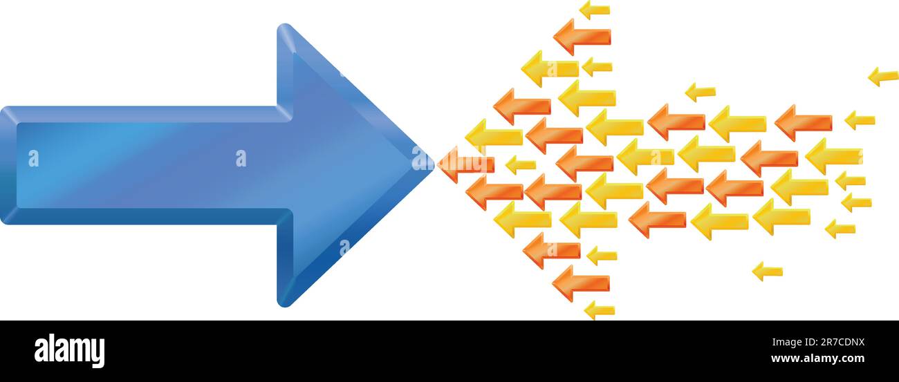 big blue arrow impacts with group of small arrows Stock Vector Image ...