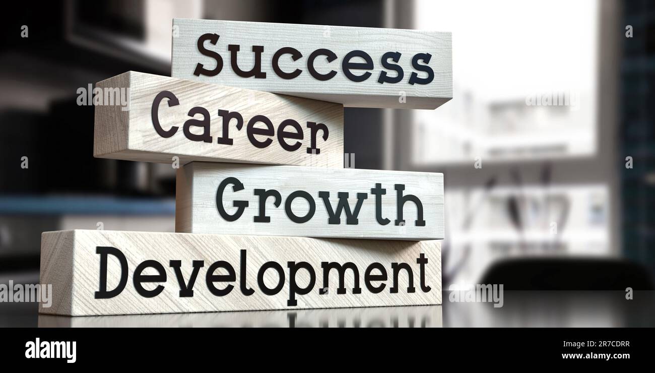 Success, career, growth, development - words on wooden blocks - 3D ...