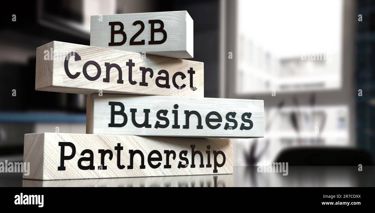 Contract, B2B, business, partnership - words on wooden blocks - 3D ...