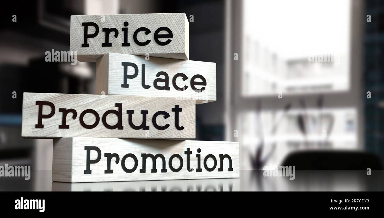 Product, promotion, price, place - words on wooden blocks - 3D ...