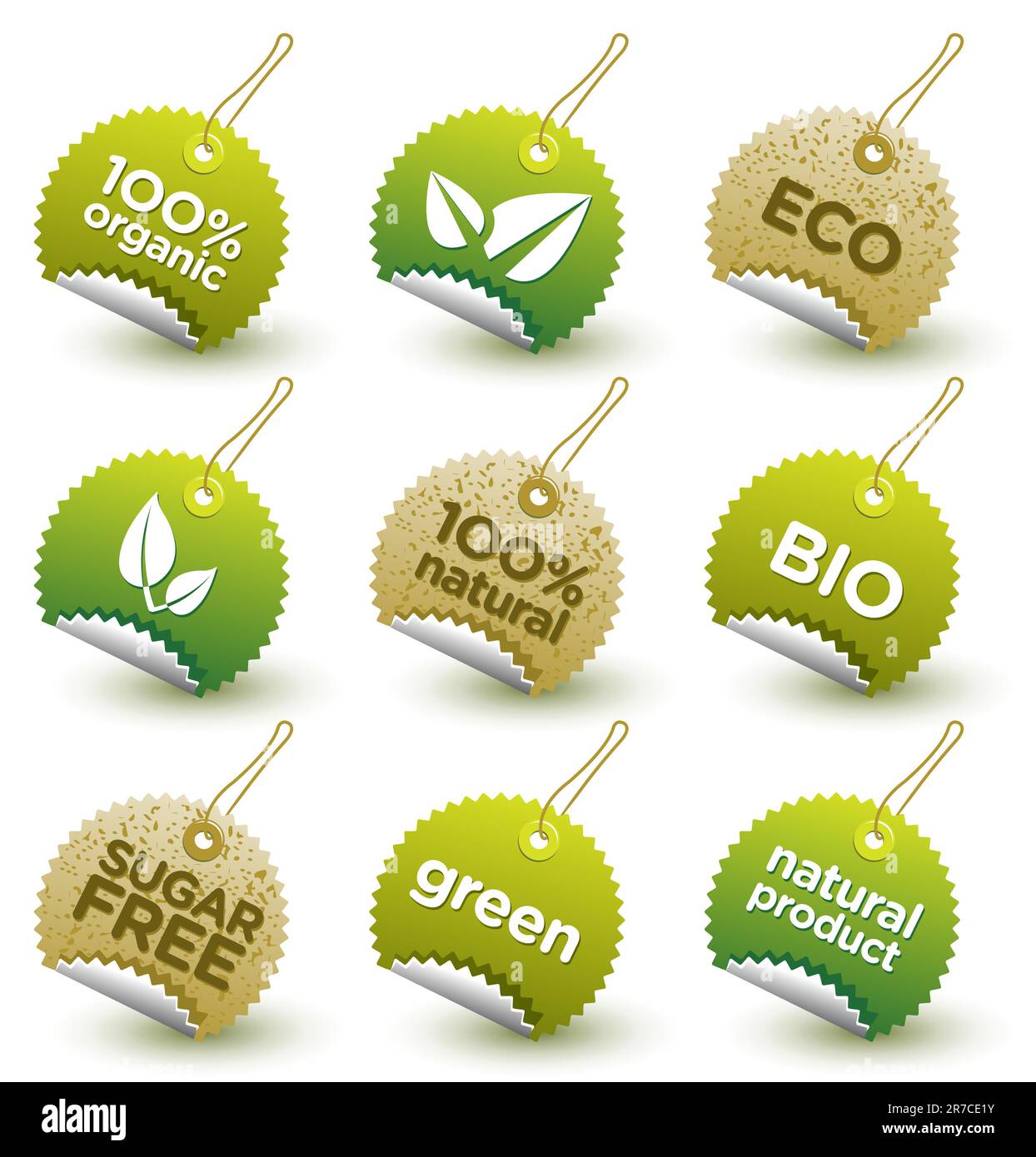 Set of 9 GREEN labels with different variations of ORGANIC signs: 100% ...