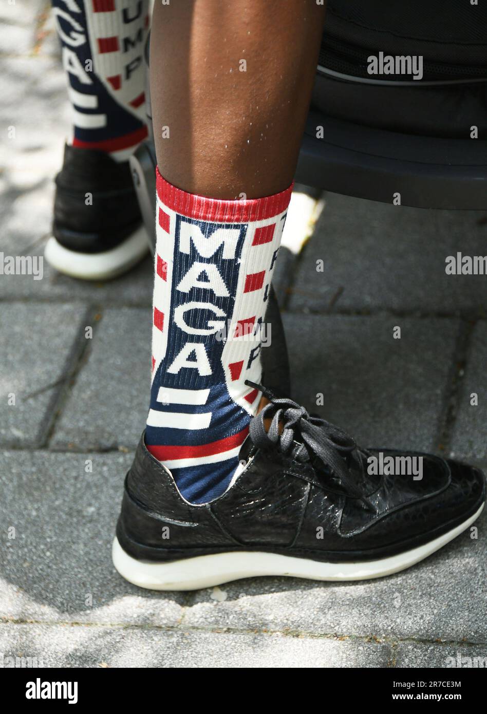 Miami, FL, USA. 13th June, 2023. Trump Supporter wearing MAGA socks. at ...
