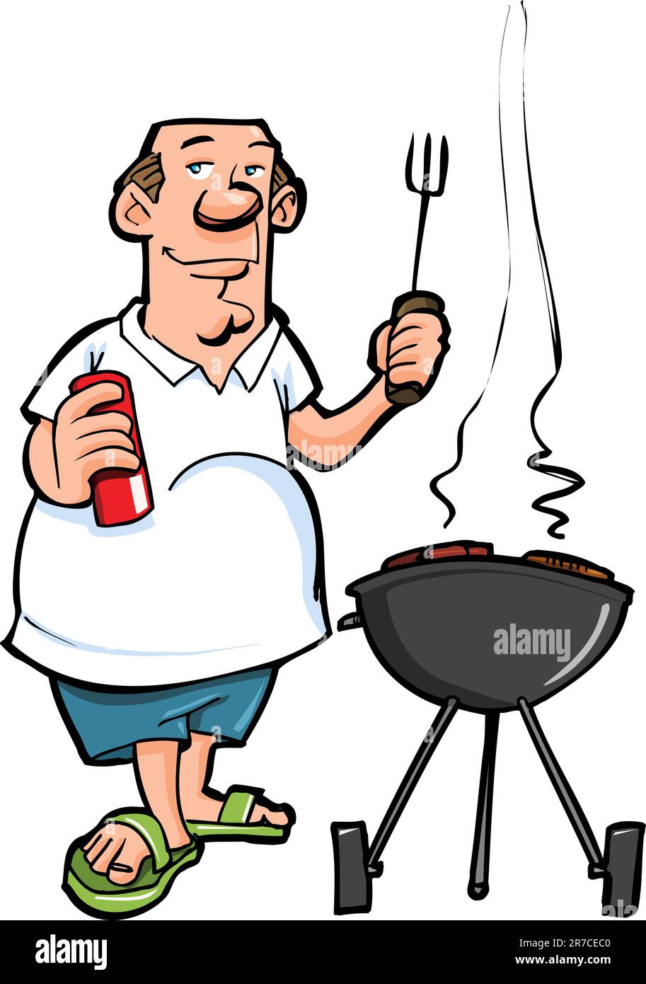 Cartoon of overweight man having a BBQ. Isolated on white Stock Vector ...