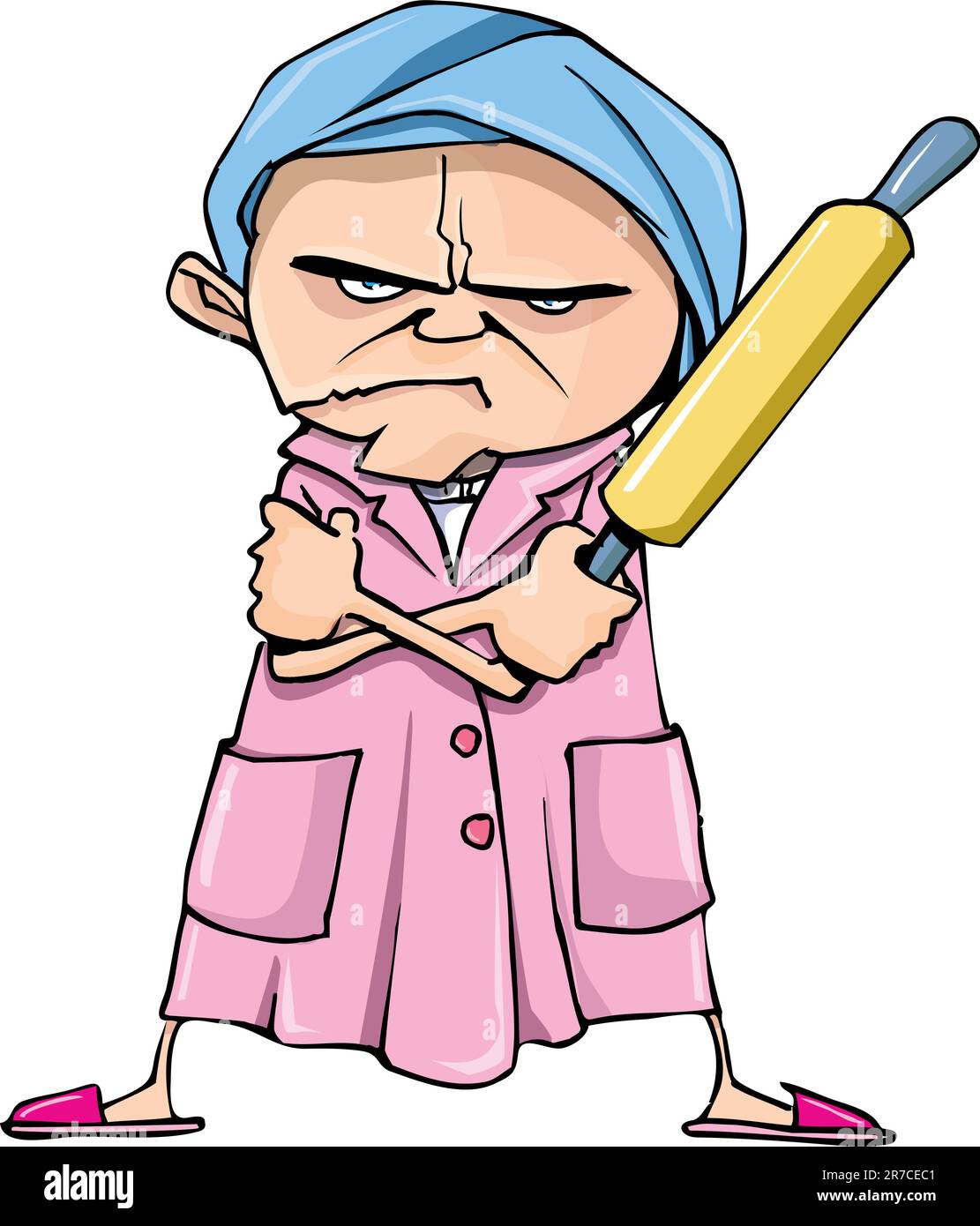 Cartoon of mean old woman with a rolling pin. Isolated on white Stock ...