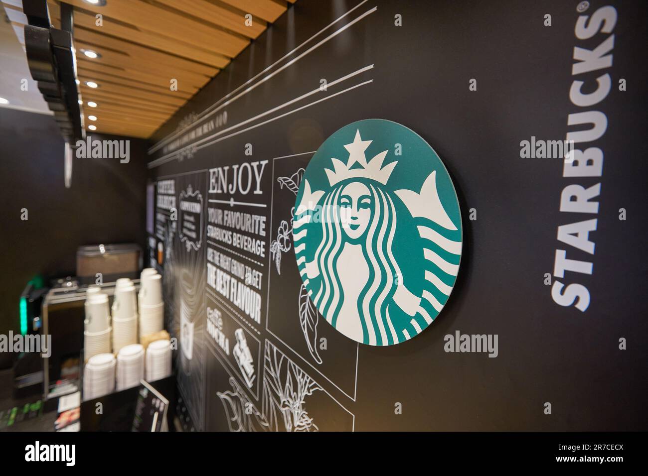 MADRID, SPAIN - CIRCA JANUARY, 2020: Starbucks at Madrid-Barajas ...