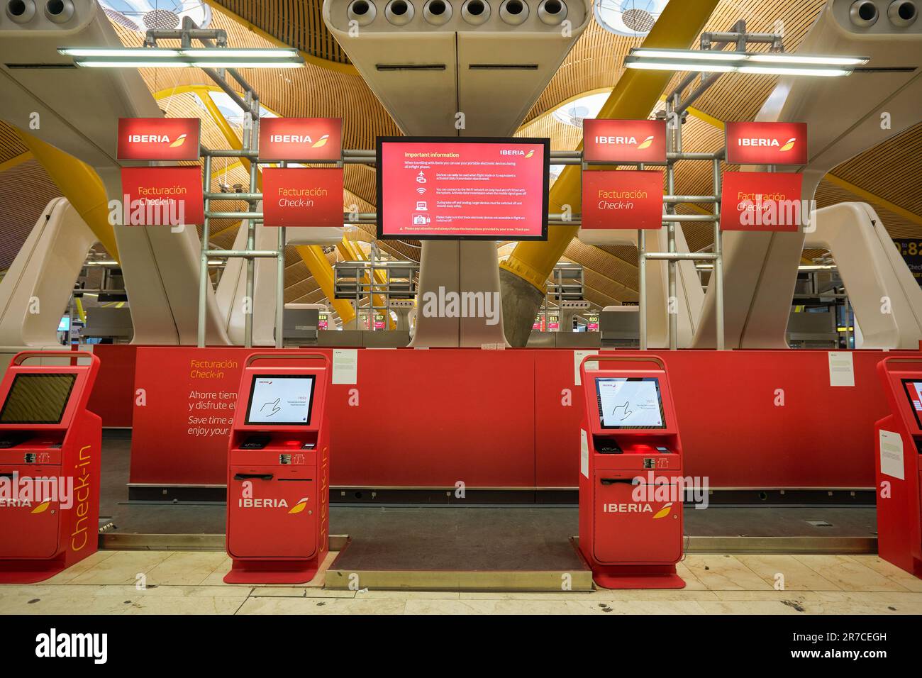 MADRID, SPAIN - CIRCA JANUARY, 2020: self check-in area at Madrid ...
