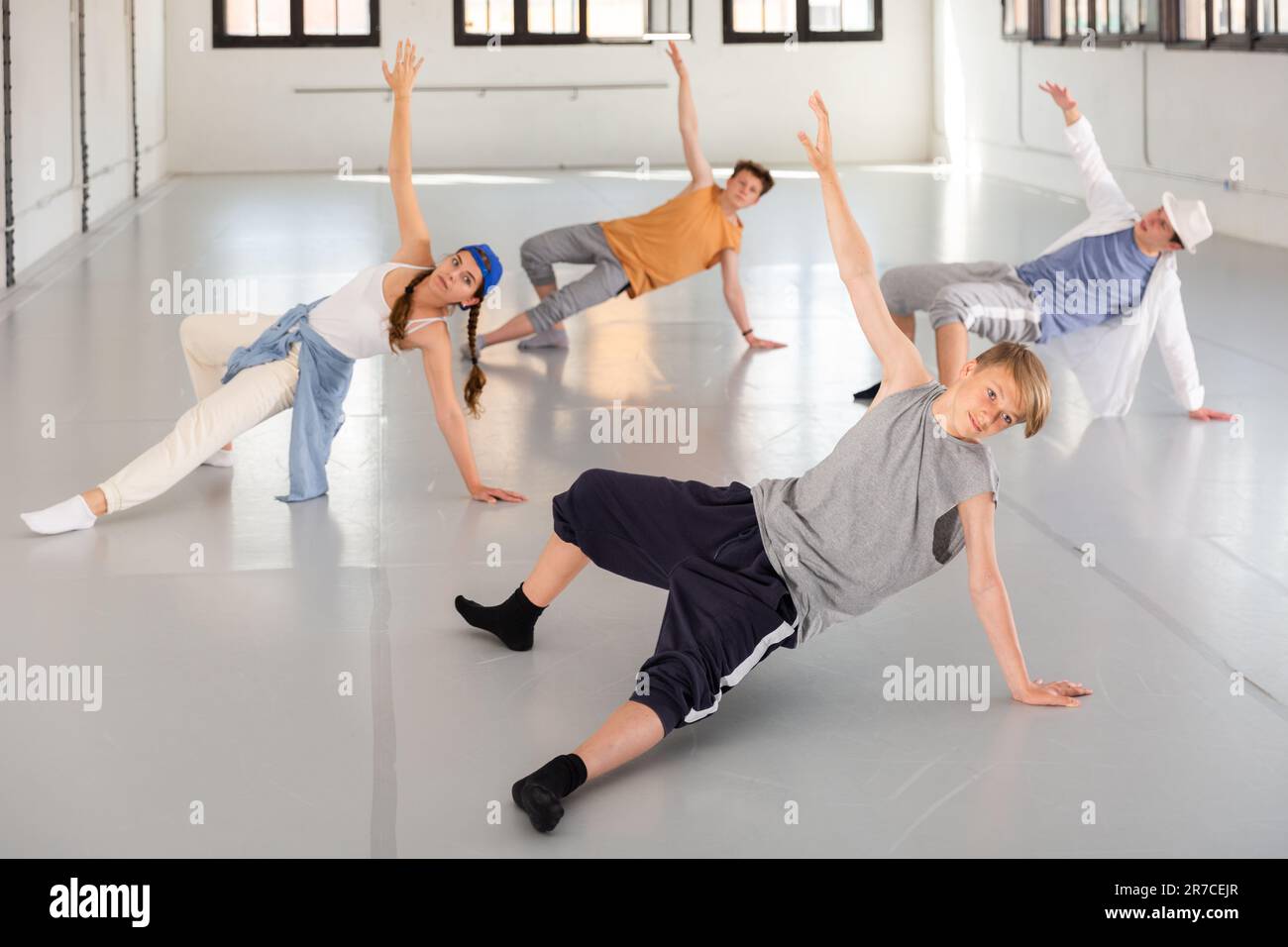 Teenage dancers having break dance training at studio Stock Photo - Alamy