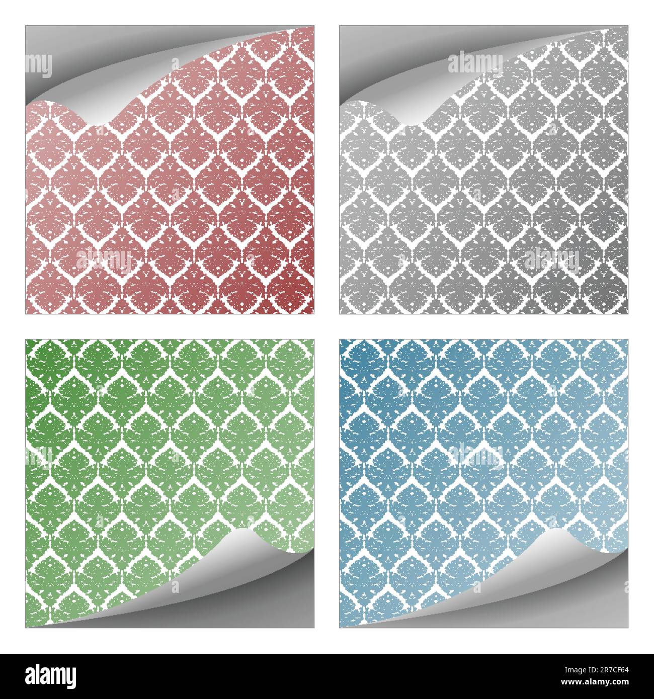 damask curly paper notes collection over white background, abstract ...