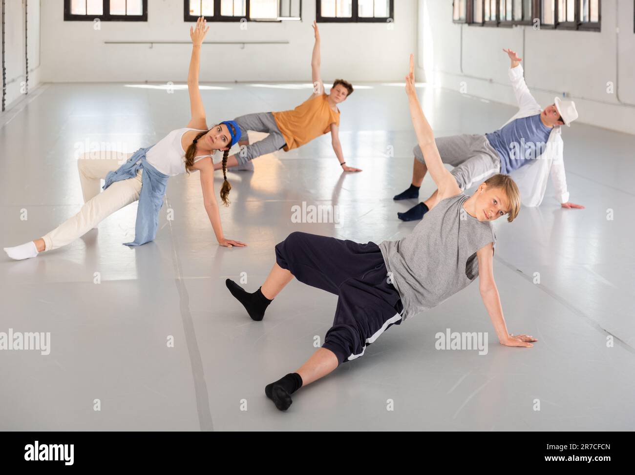 Teenage dancers having break dance training at studio Stock Photo - Alamy