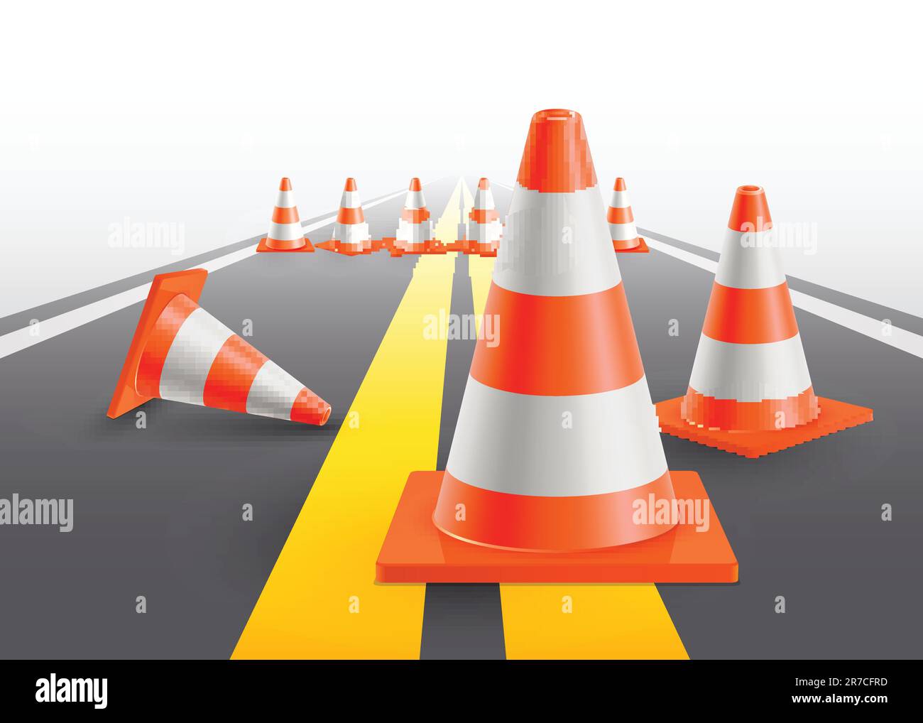 Road with under construction traffic cones. Vector illustration Stock ...