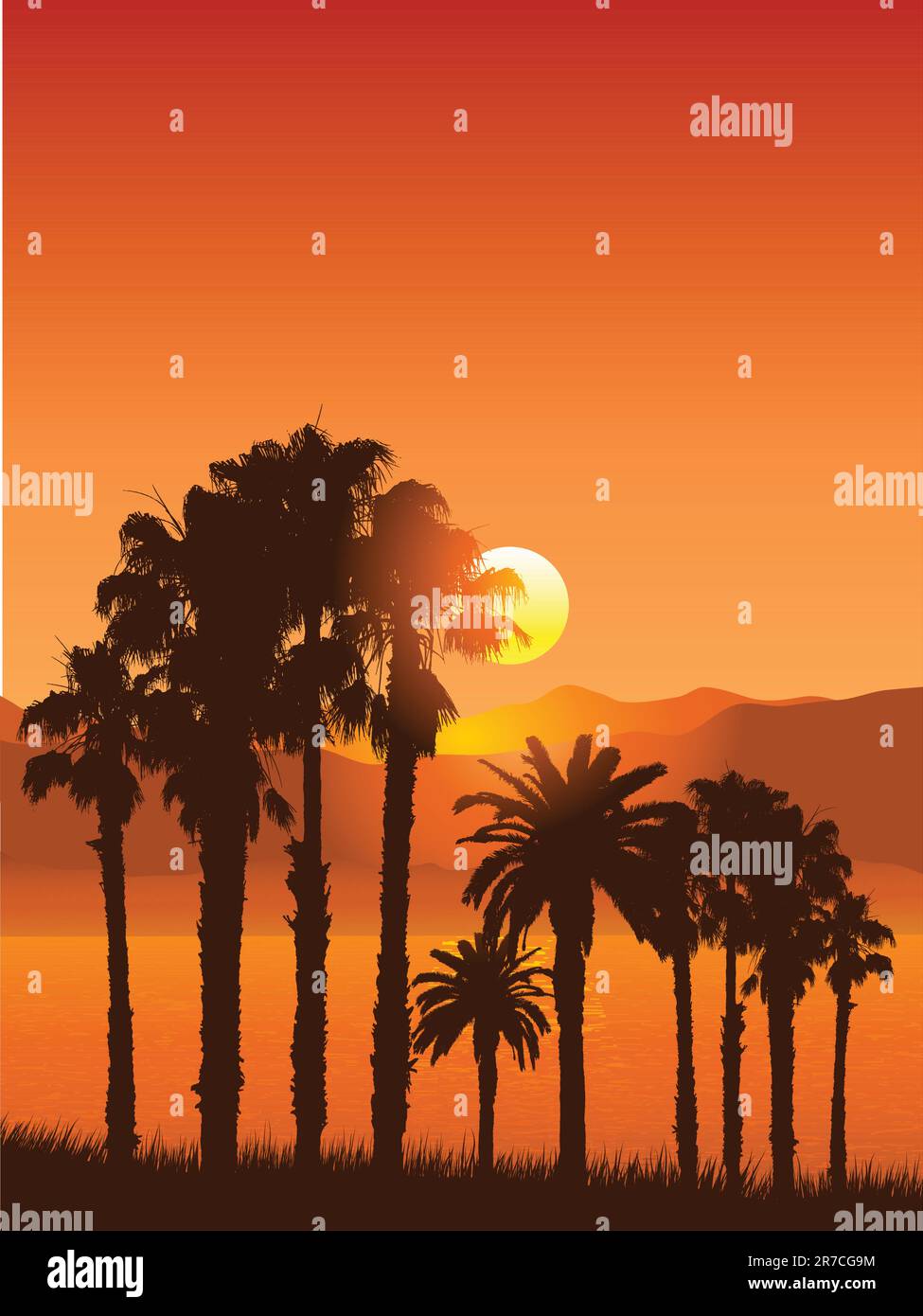 Silhouettes palm trees sunset Stock Vector Images - Alamy