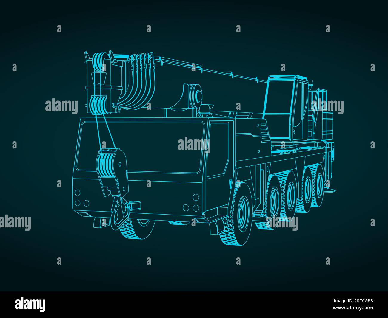 Stylized vector illustration of mobile crane with powerful long ...