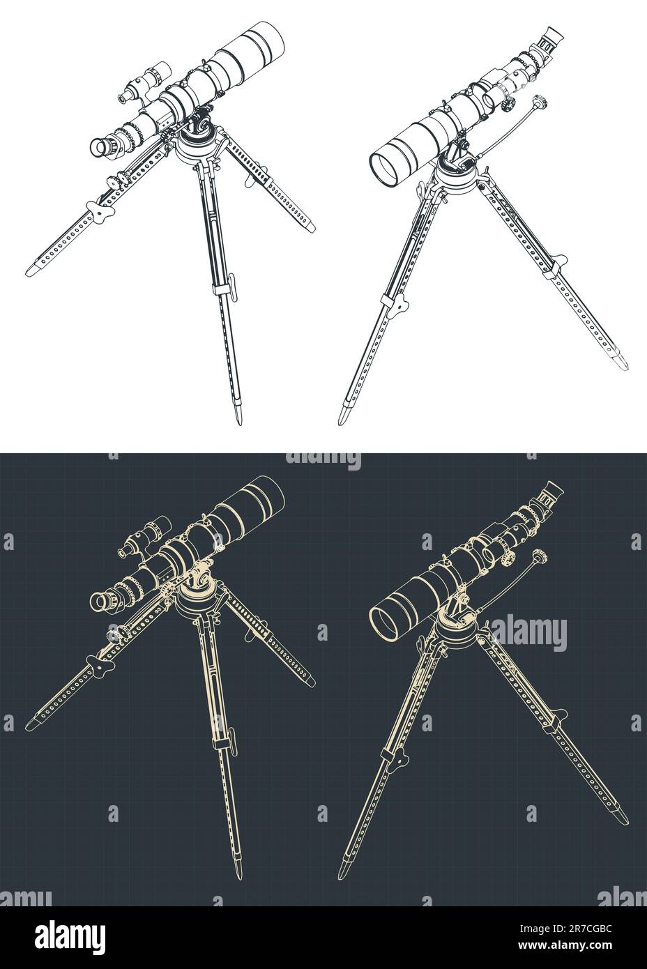 Stylized vector illustrations of isometric blueprints of telescope Stock Photo - Alamy