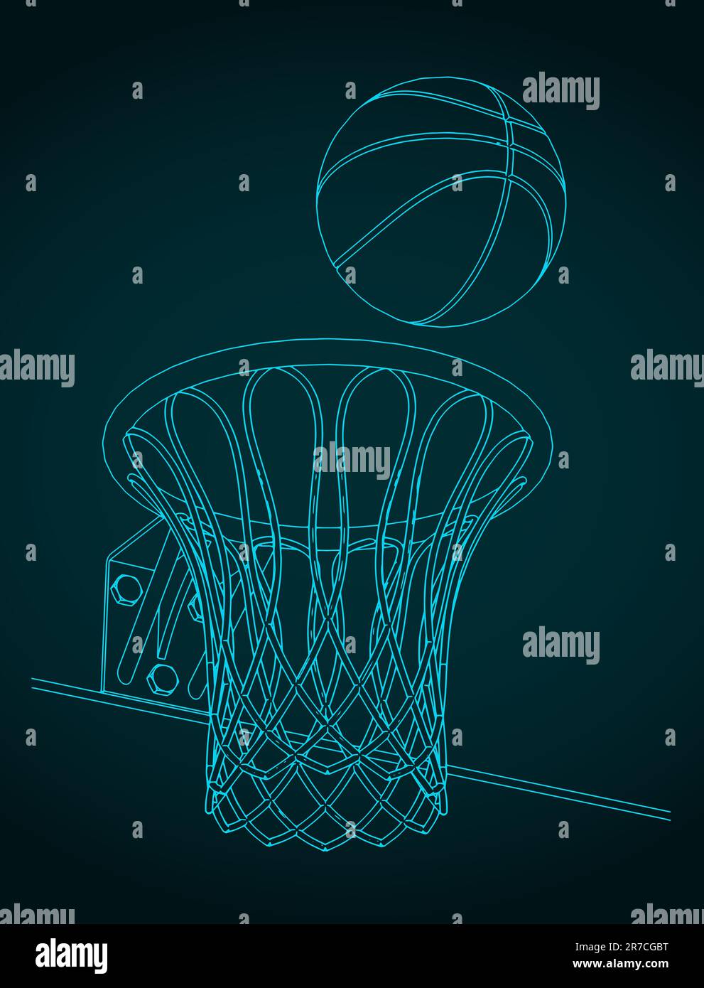 Stylized vector illustration of basketball hoop and ball close-up Stock ...