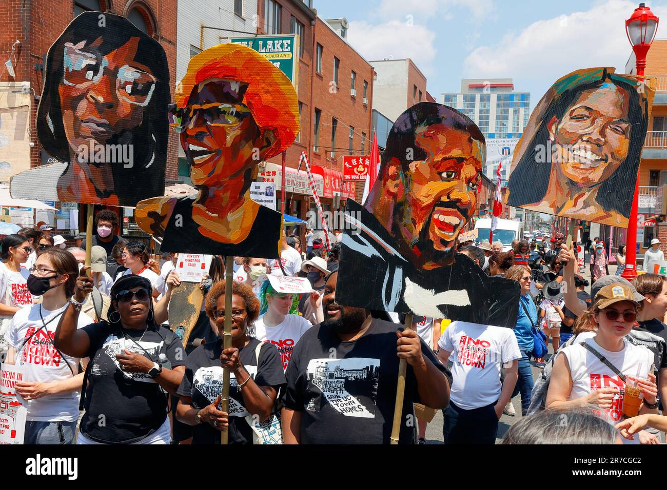 June 10, 2023, Philadelphia. No Arena in Chinatown protest march ...