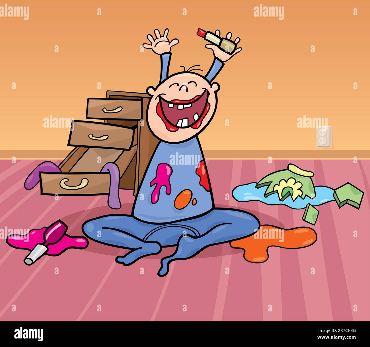 illustration of baby boy and terrible mess Stock Vector Image & Art - Alamy
