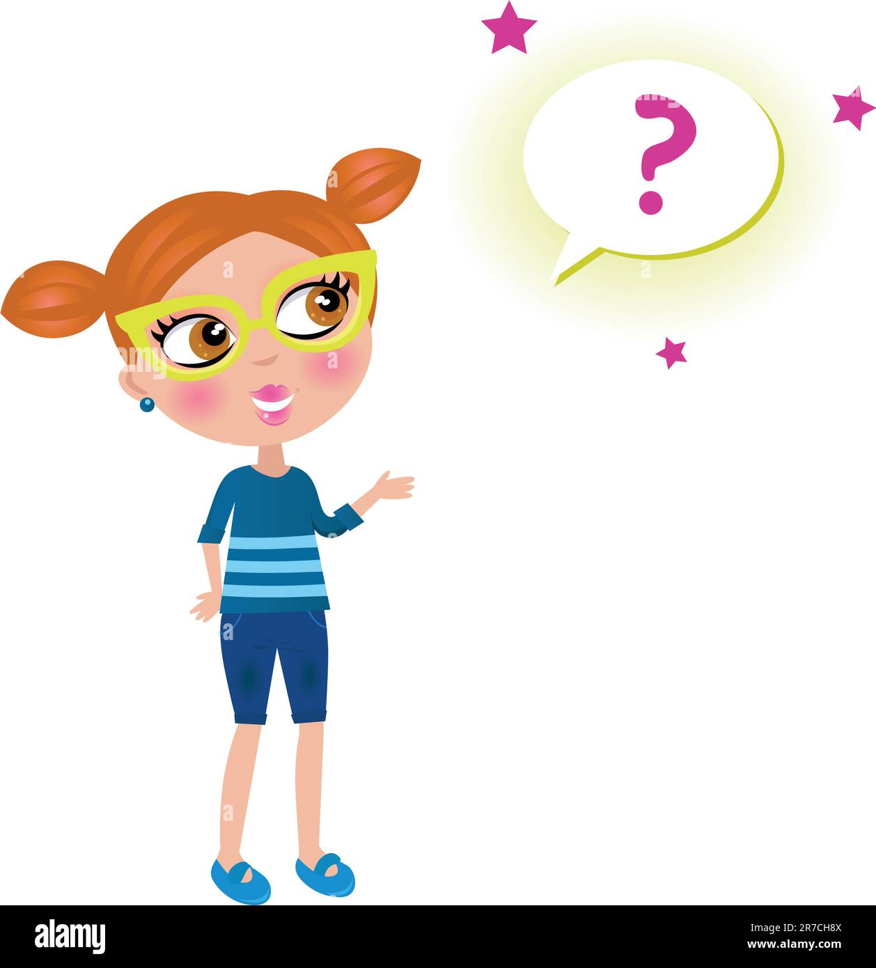 Cute geek girl with glasses and question bubble. Vector Illustration ...
