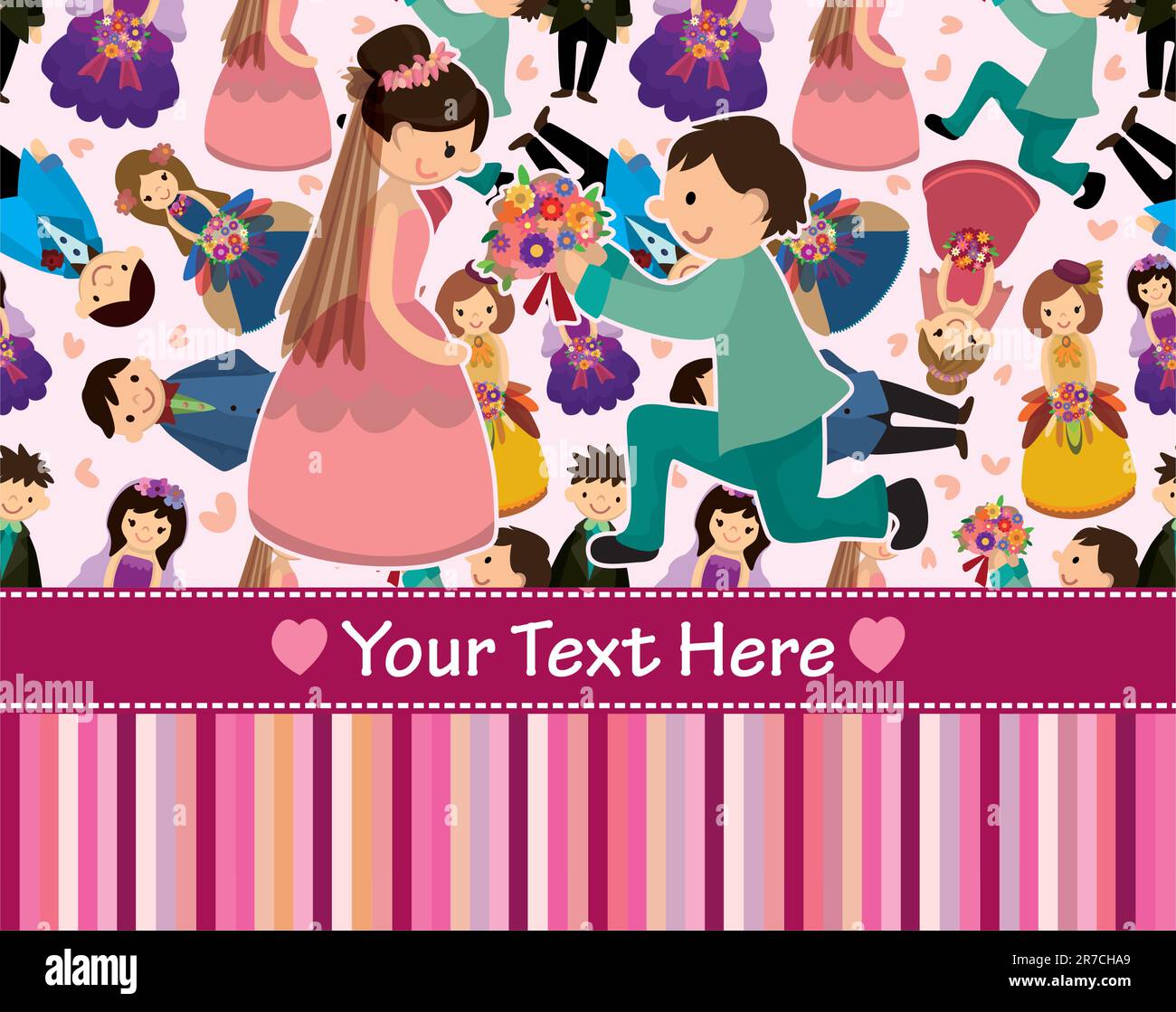 cartoon Wedding ceremony - bride and groom seamless pattern Stock ...