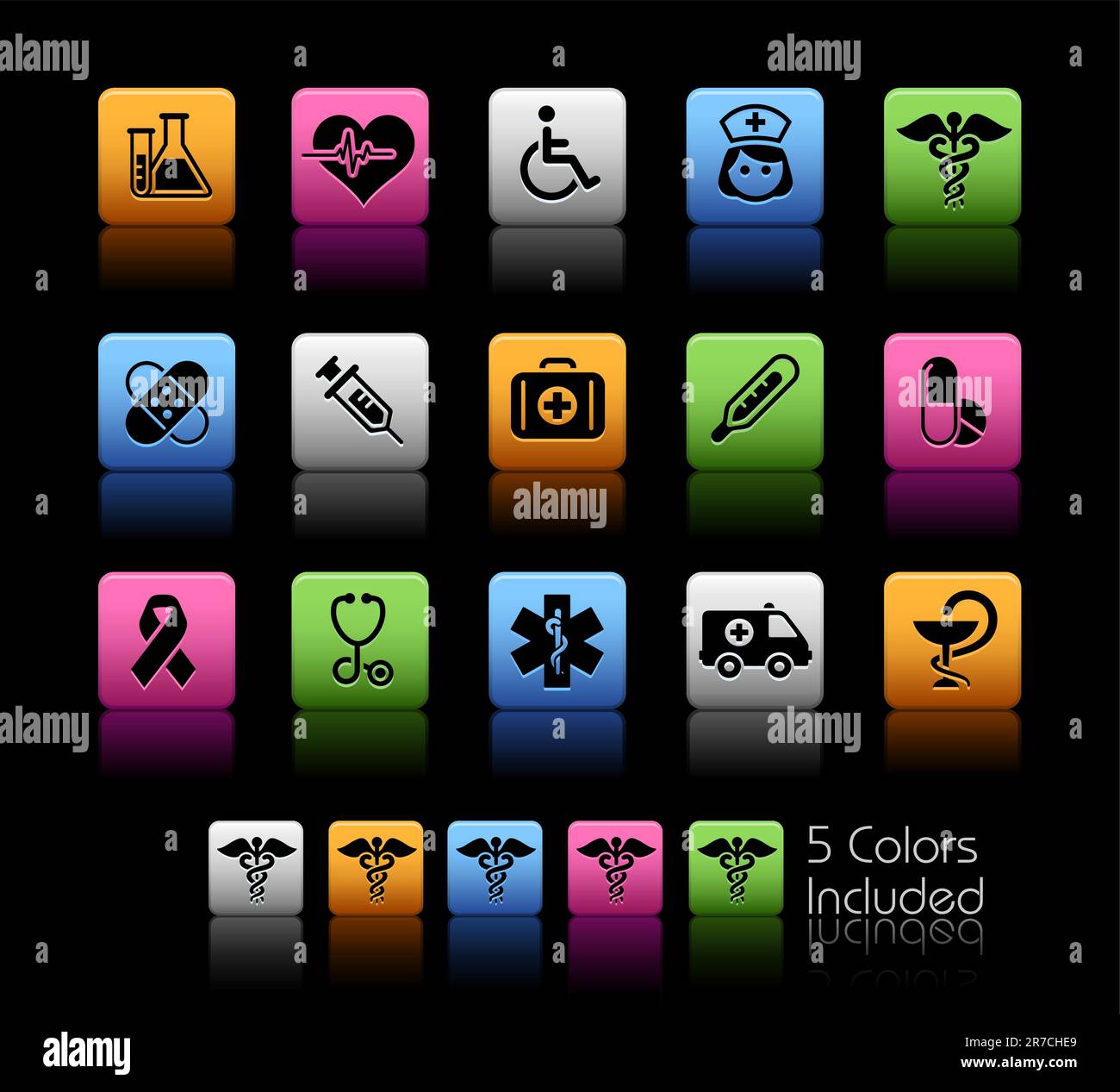 The vector file includes 5 color versions for each icon in different ...