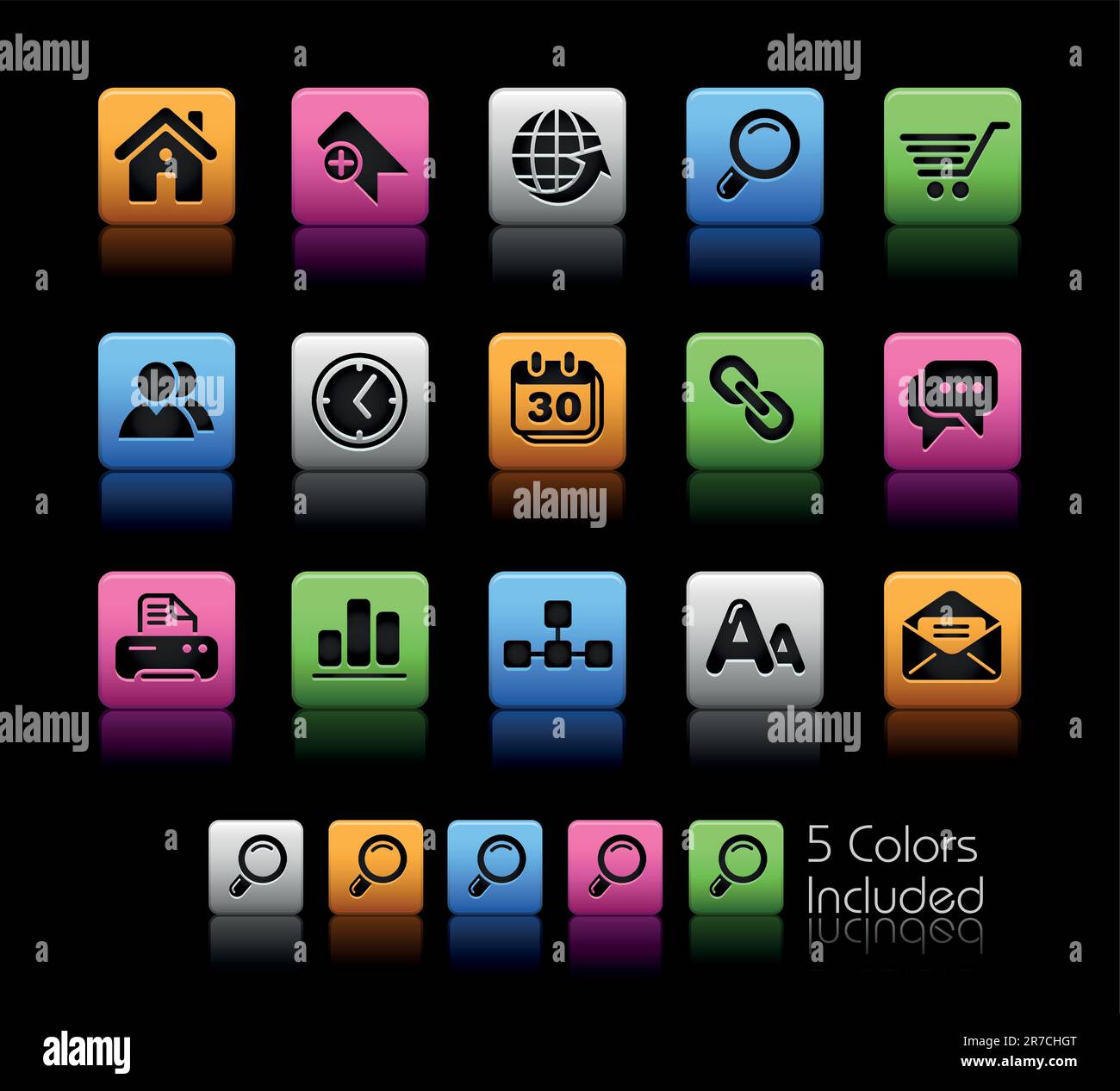 The vector file includes 5 color versions for each icon in different ...