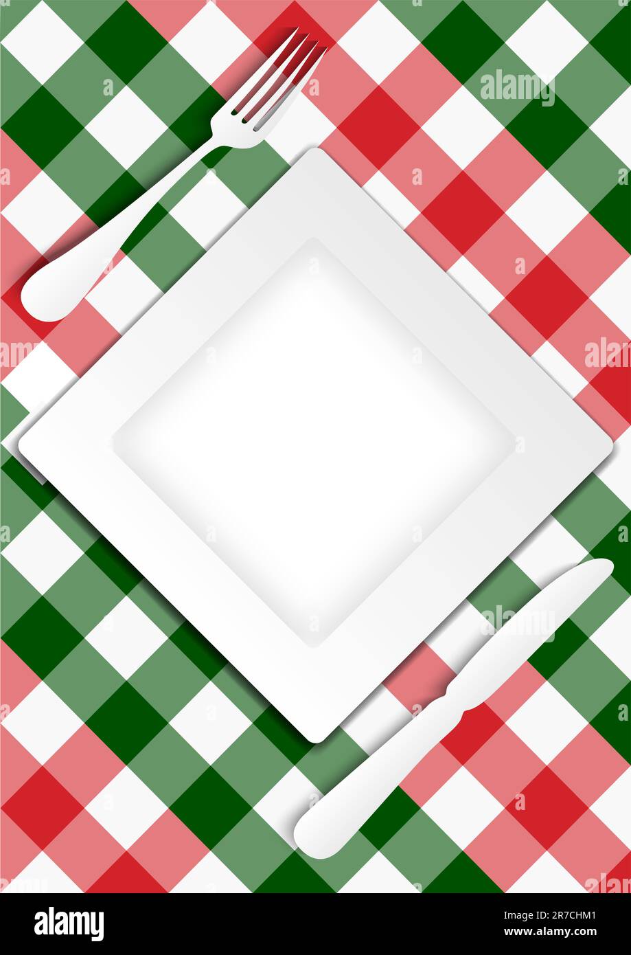 Menu Card Design - Red and Green Gingham Texture With Plate Stock ...