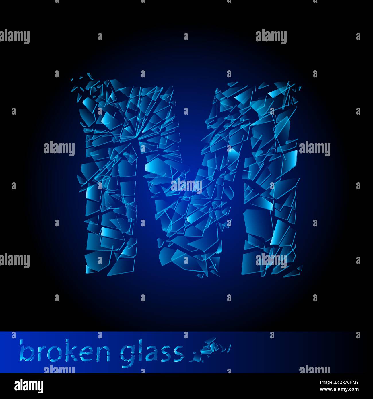 One letter of broken glass - M. Illustration on black background Stock ...