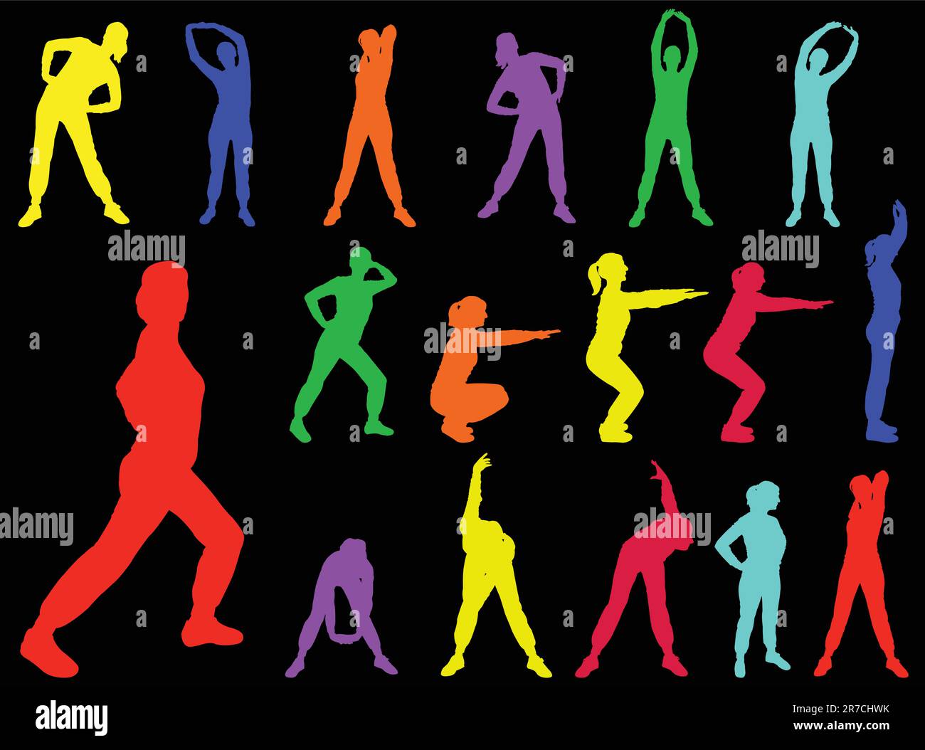illustration of aerobics girl in different color - vector Stock Vector ...