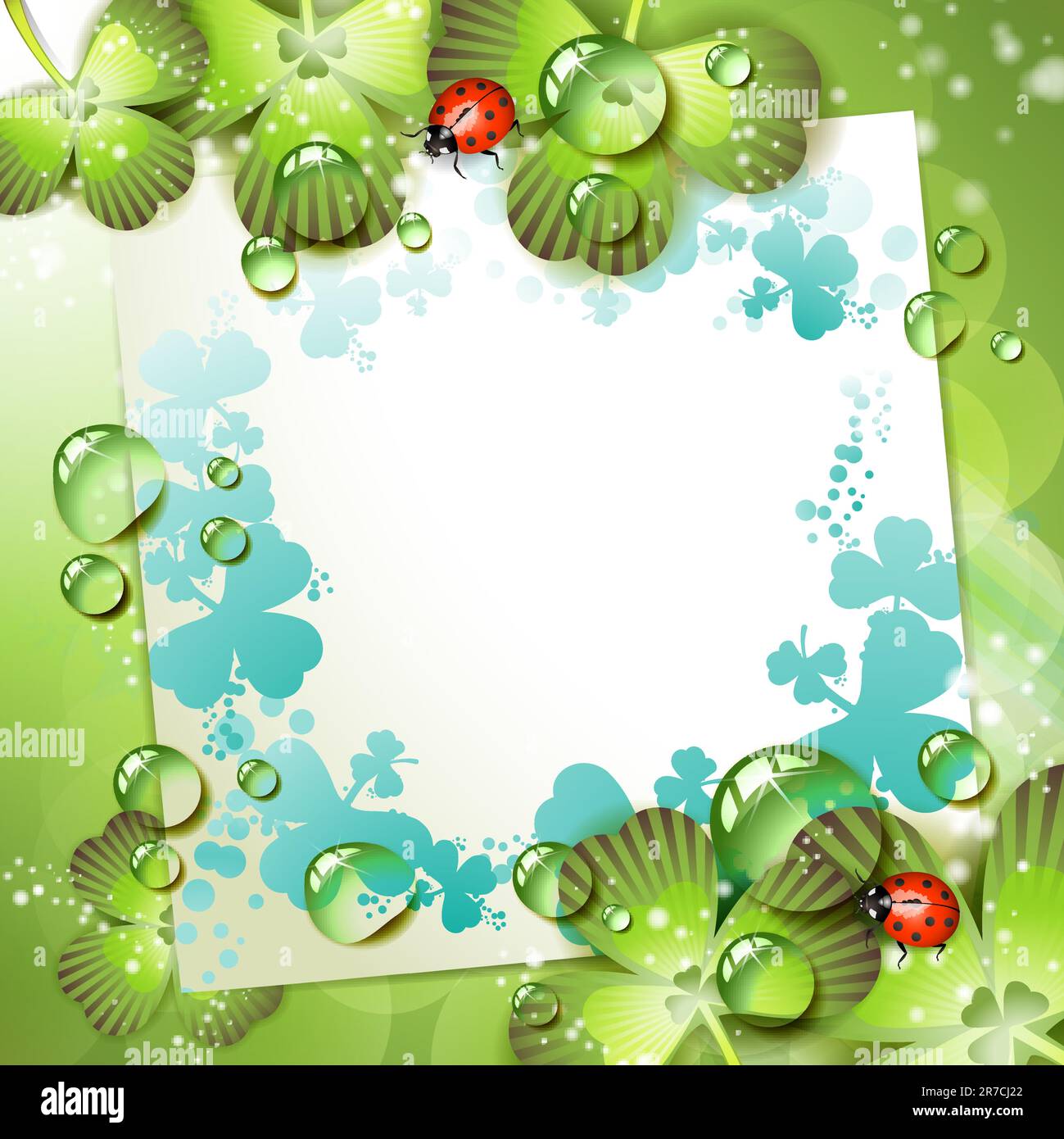 Sheet of paper and clover over springtime background Stock Vector Image ...