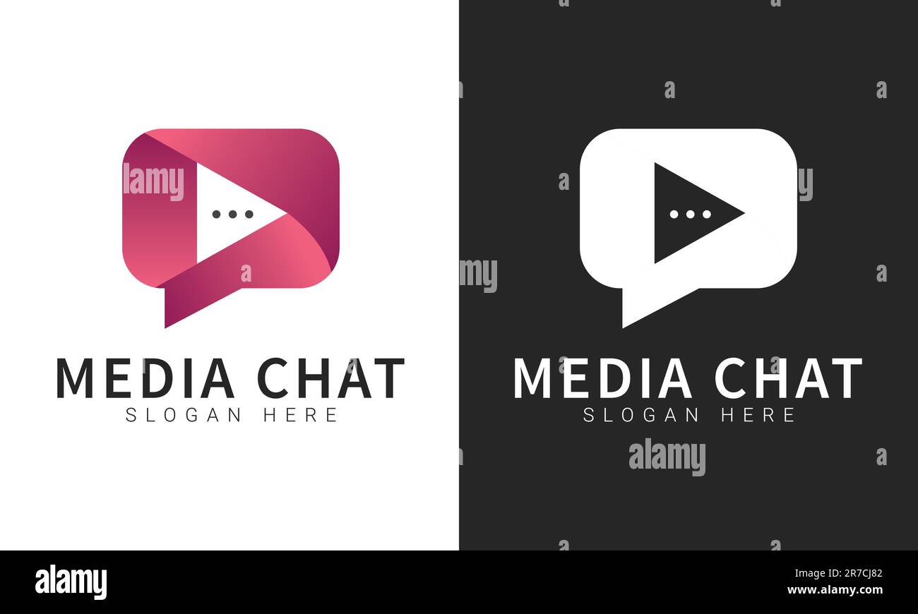 Media Chat Logo Design 3D Gradient Icon Play Button Chat Logotype Talk ...