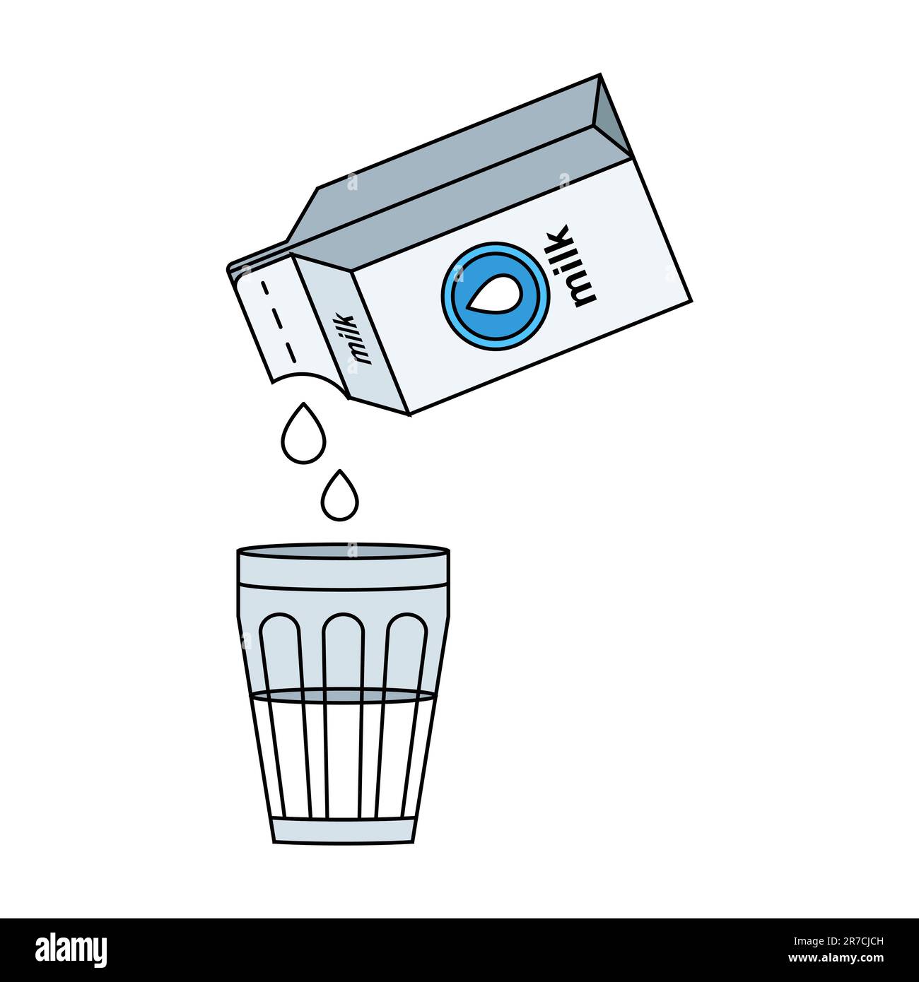 pour milk into a glass from a cardboard package. flat vector ...