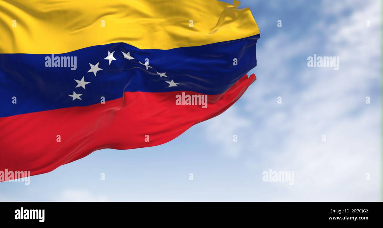 Venezuela national flag waving in the wind on a clear day. Tricolour of ...