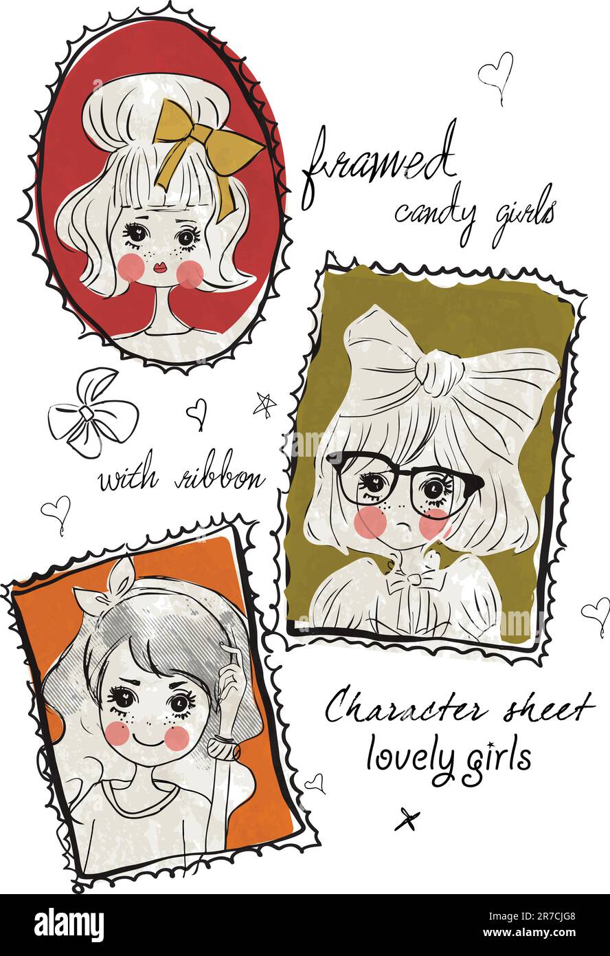 cute girls in frame vector background illustration sketch drawing ...