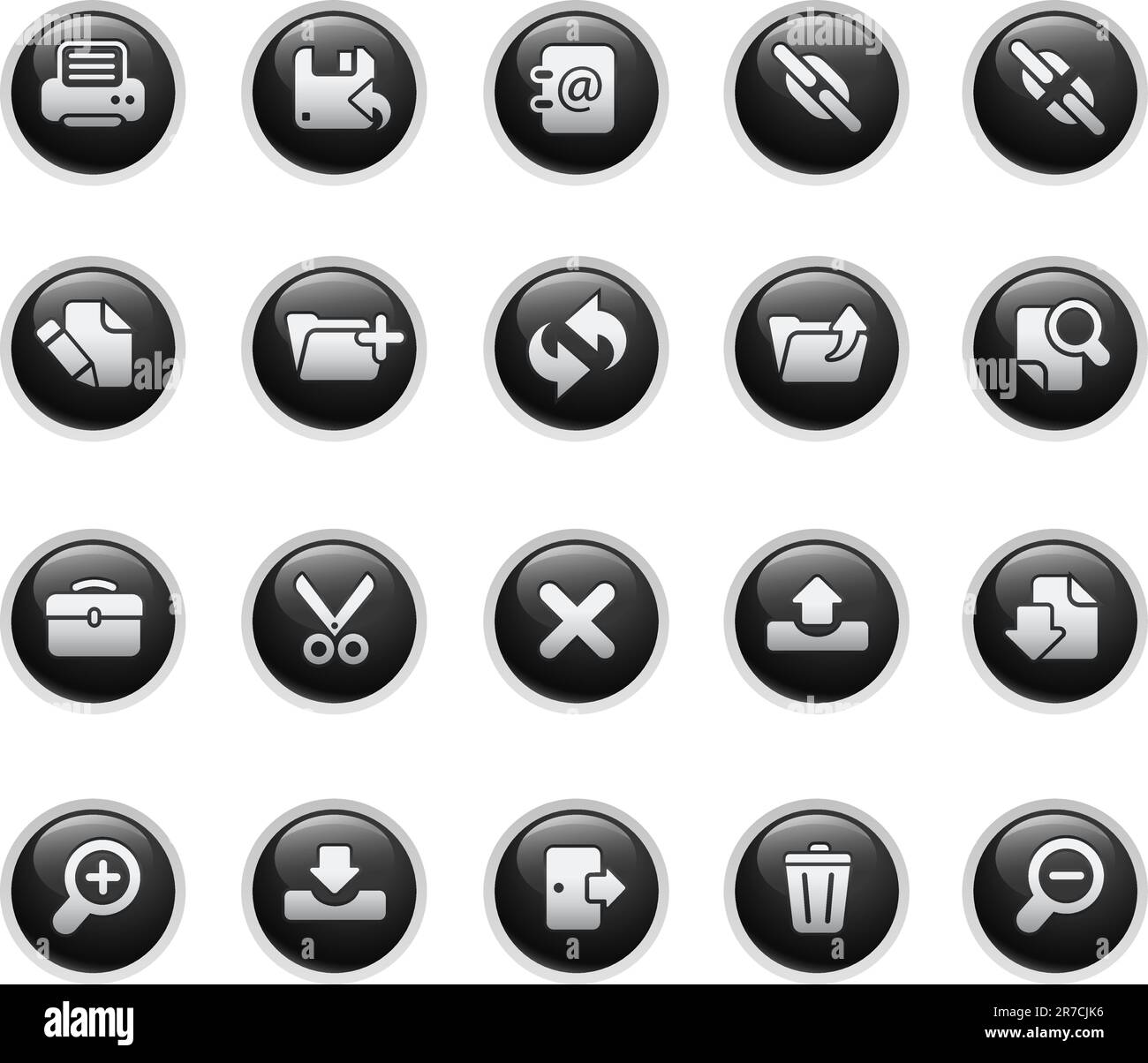 Vector icons set in glossy black buttons Stock Vector Image & Art - Alamy