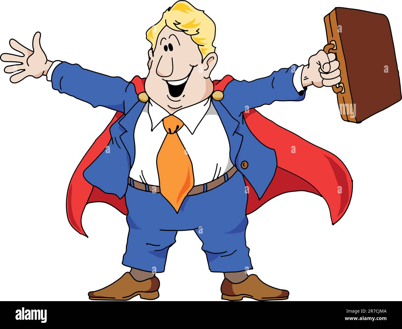 Cartoon illustration of an excited salesman wearing a super hero cape ...