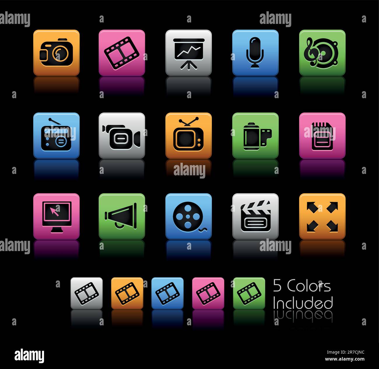 The vector file includes 5 color versions for each icon in different ...