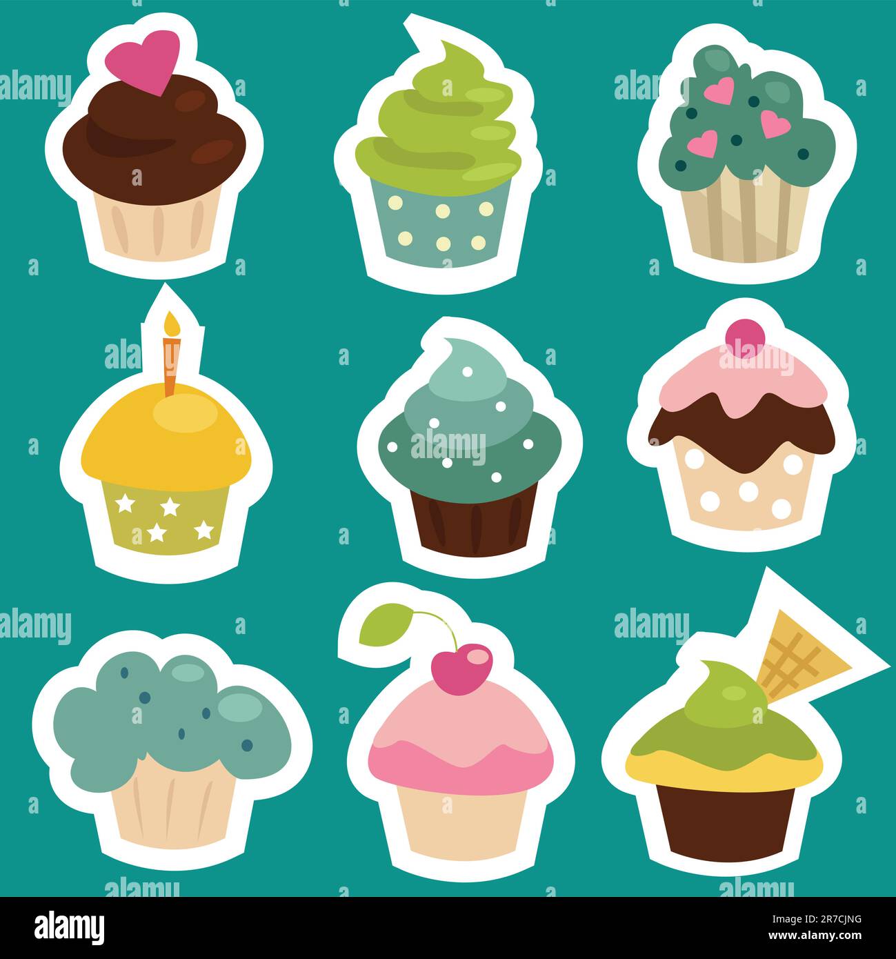 Cute cupcake stickers, vector illustration Stock Vector Image & Art - Alamy