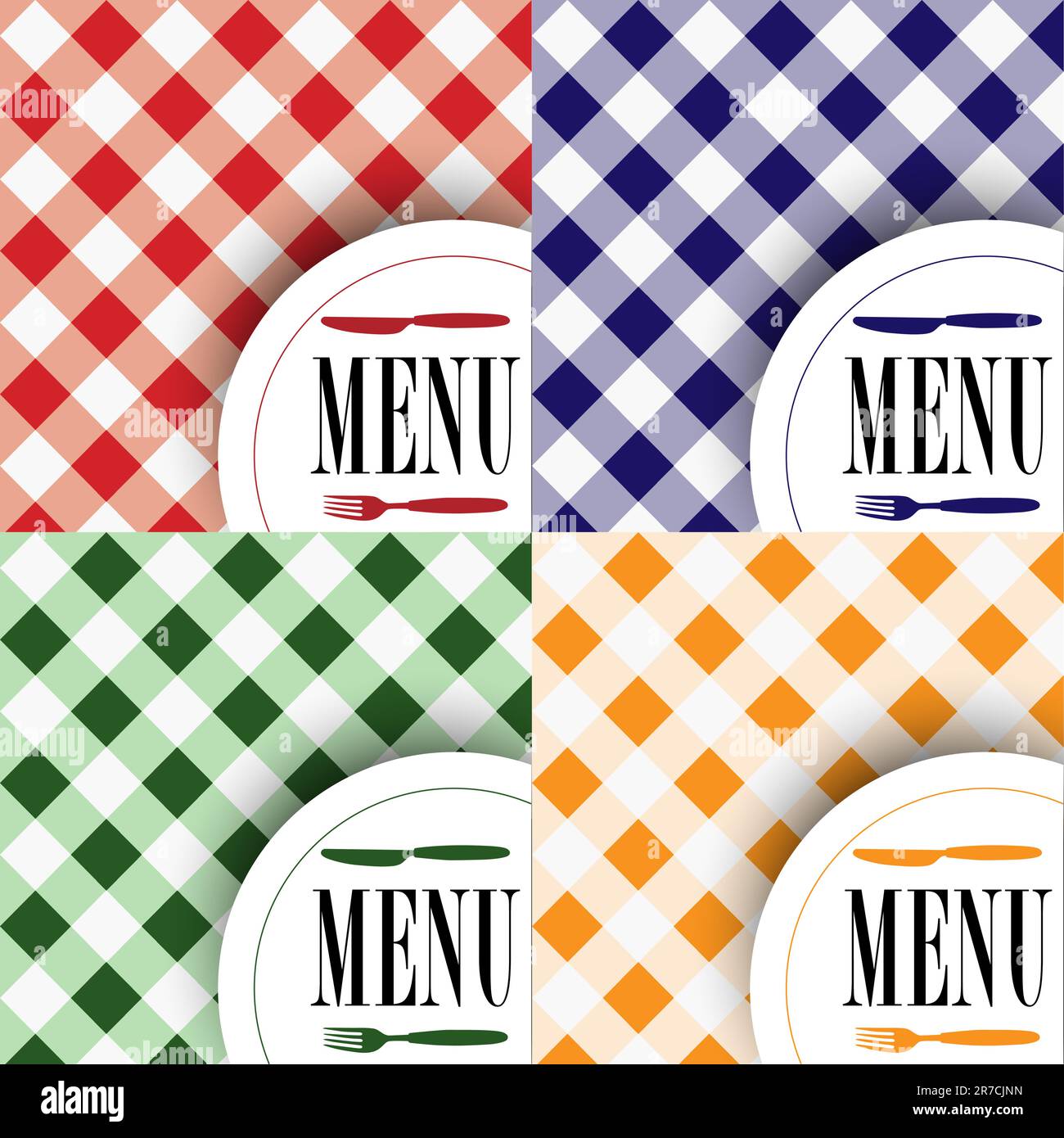 Set of Menu Card Designs - Gingham Texture With Cutlery and Menu Sign ...