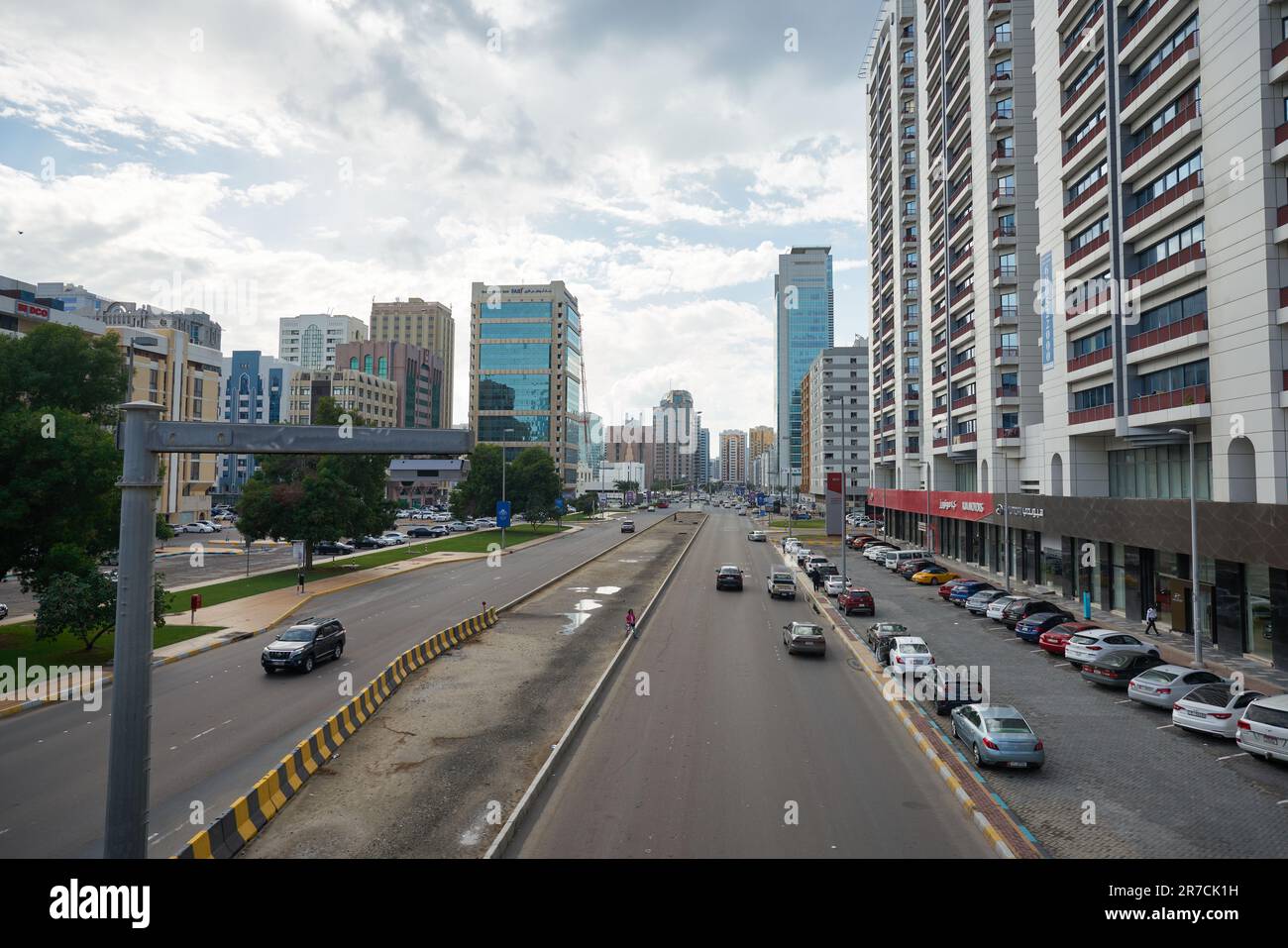 ABU DHABI, UAE - CIRCA JANUARY, 2020: street level view of Abu Dhabi ...