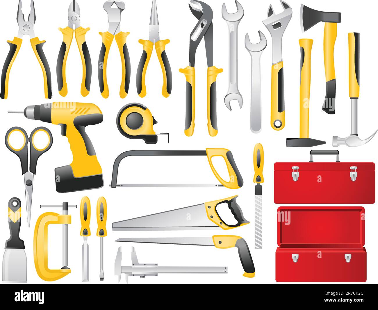 Full-color hand work tools and toolbox icon set Stock Vector Image ...