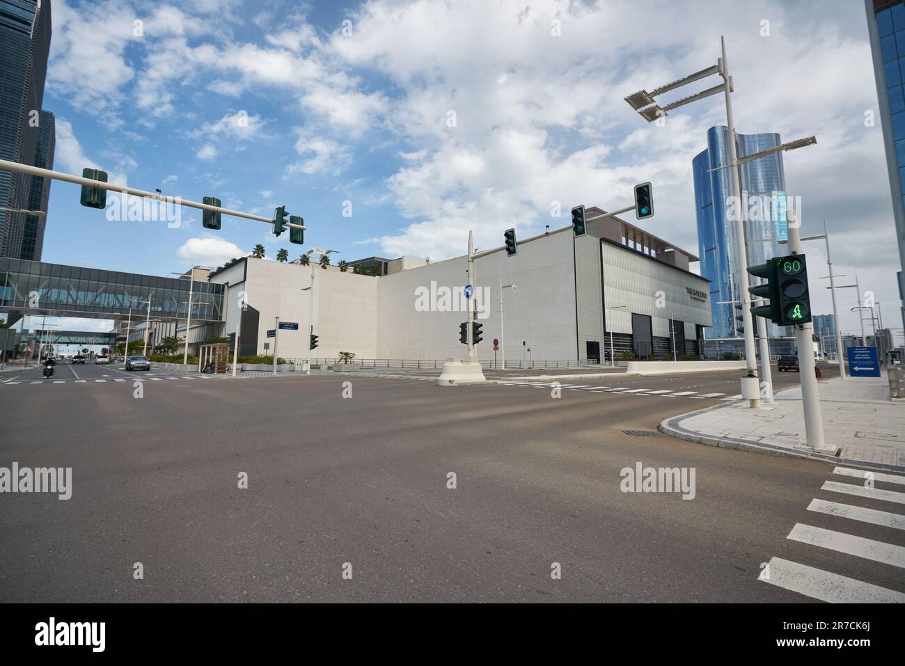 ABU DHABI, UAE - CIRCA JANUARY, 2020: street level view of Abu Dhabi ...