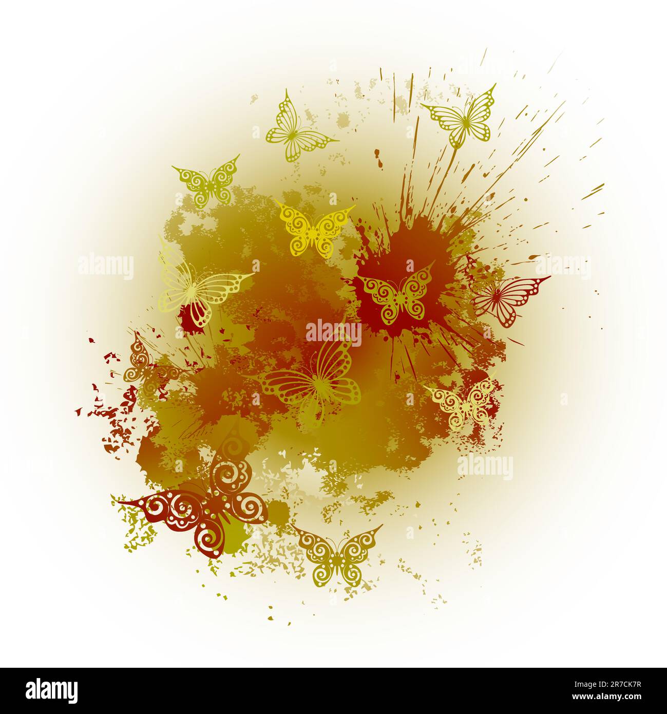 Grunge brown background with blots and butterflies Stock Vector Image ...