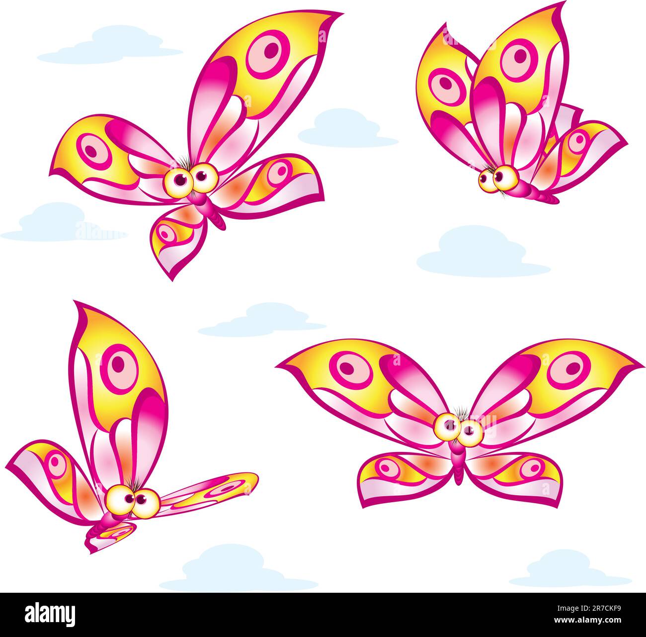 Set of cartoon colorful butterflies. Illustration on white background ...