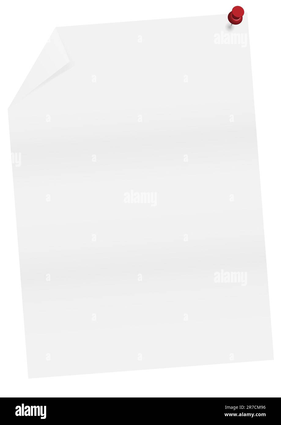 Illustration of empty paper sheet and pushpin isolated on white ...