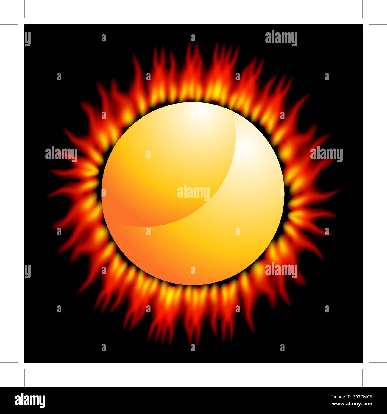 An image of a fiery flame sun on a black background Stock Vector Image ...