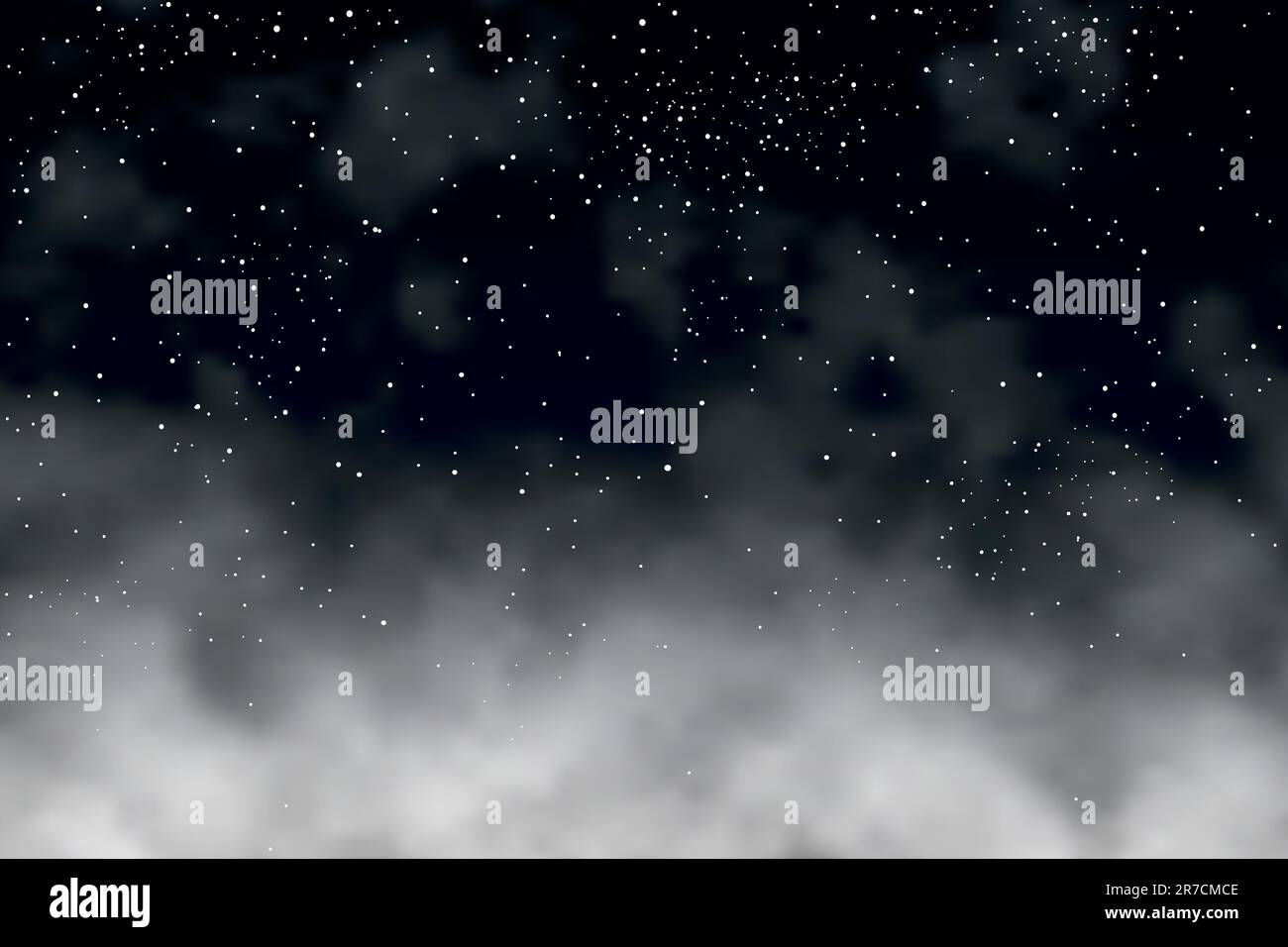 Editable vector illustration of stars in the night sky above clouds ...