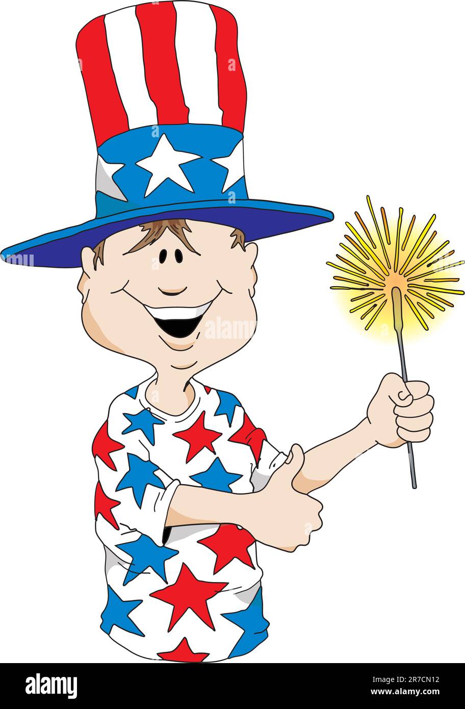 Cartoon image of a boy wearing a Uncle Sam hat holding a sparkler Stock ...