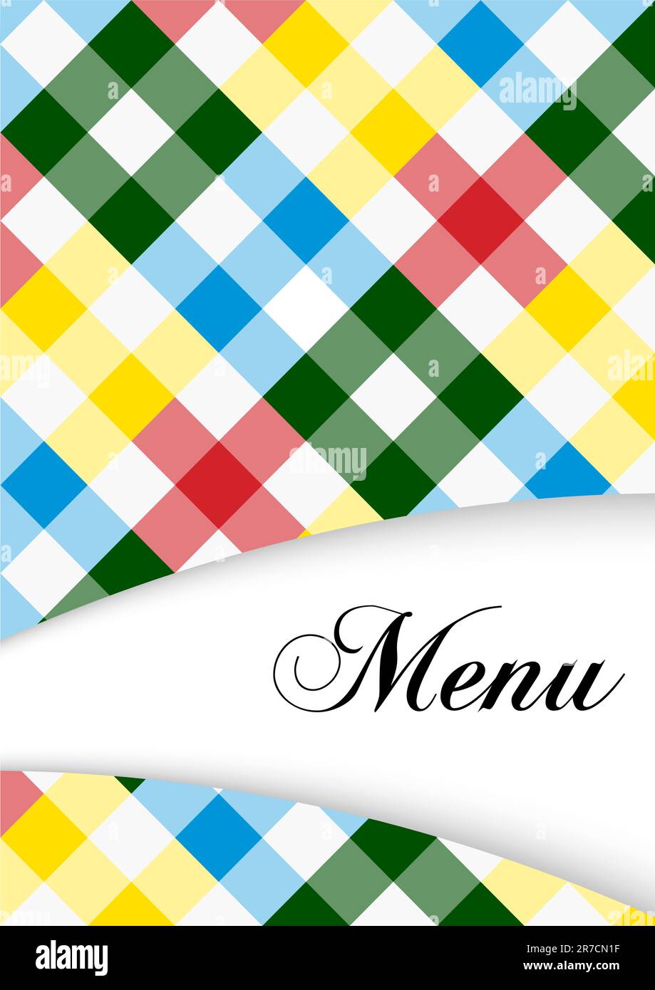 Menu Card Design - Menu Sign on Multicolor Gingham Texture Stock Vector ...