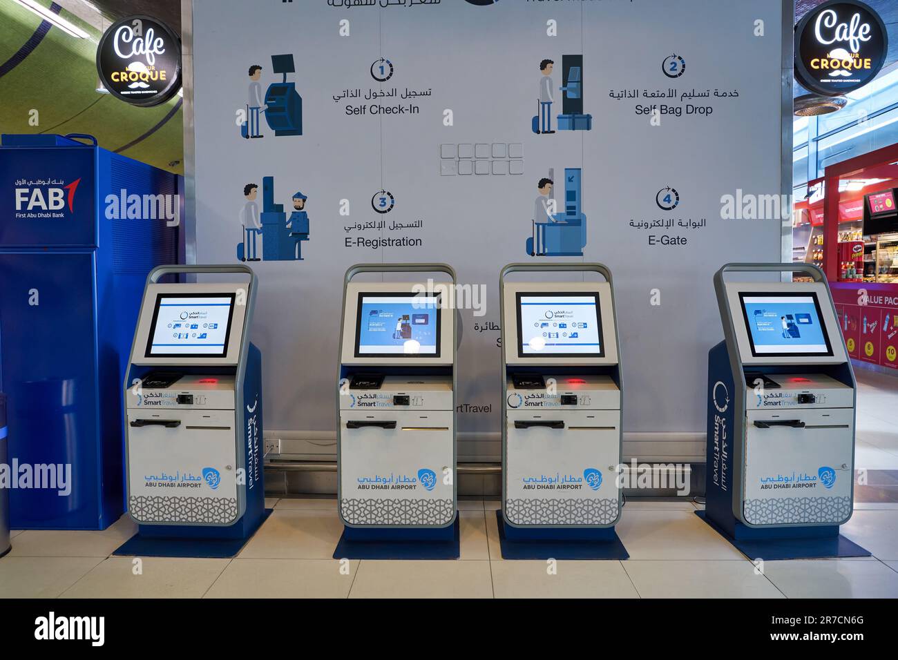 ABU DHABI, UAE - CIRCA JANUARY, 2020: self check-in kiosks seen in Abu ...