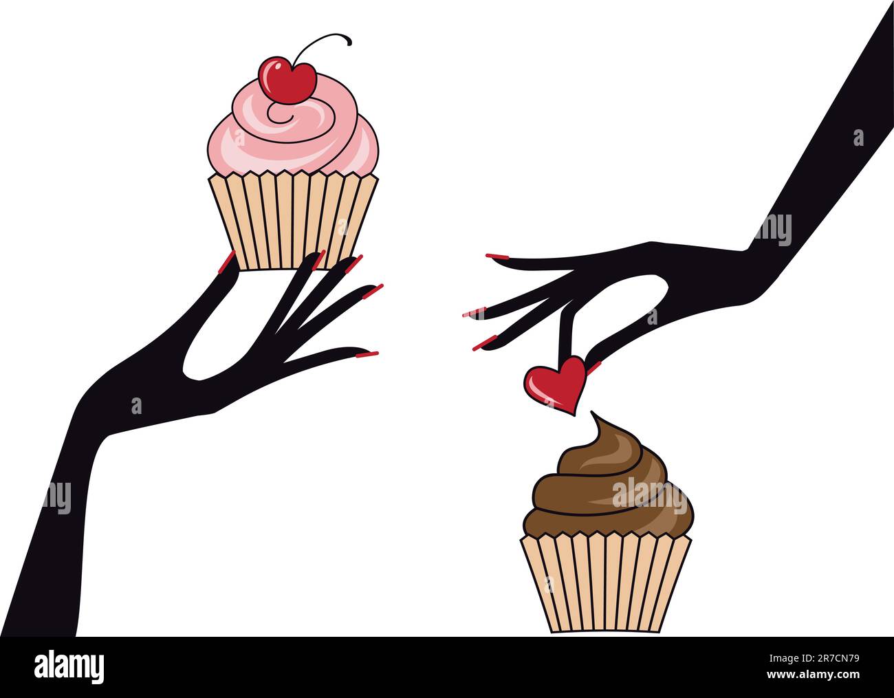 female hand holding cupcakes, vector illustration Stock Vector Image & Art - Alamy